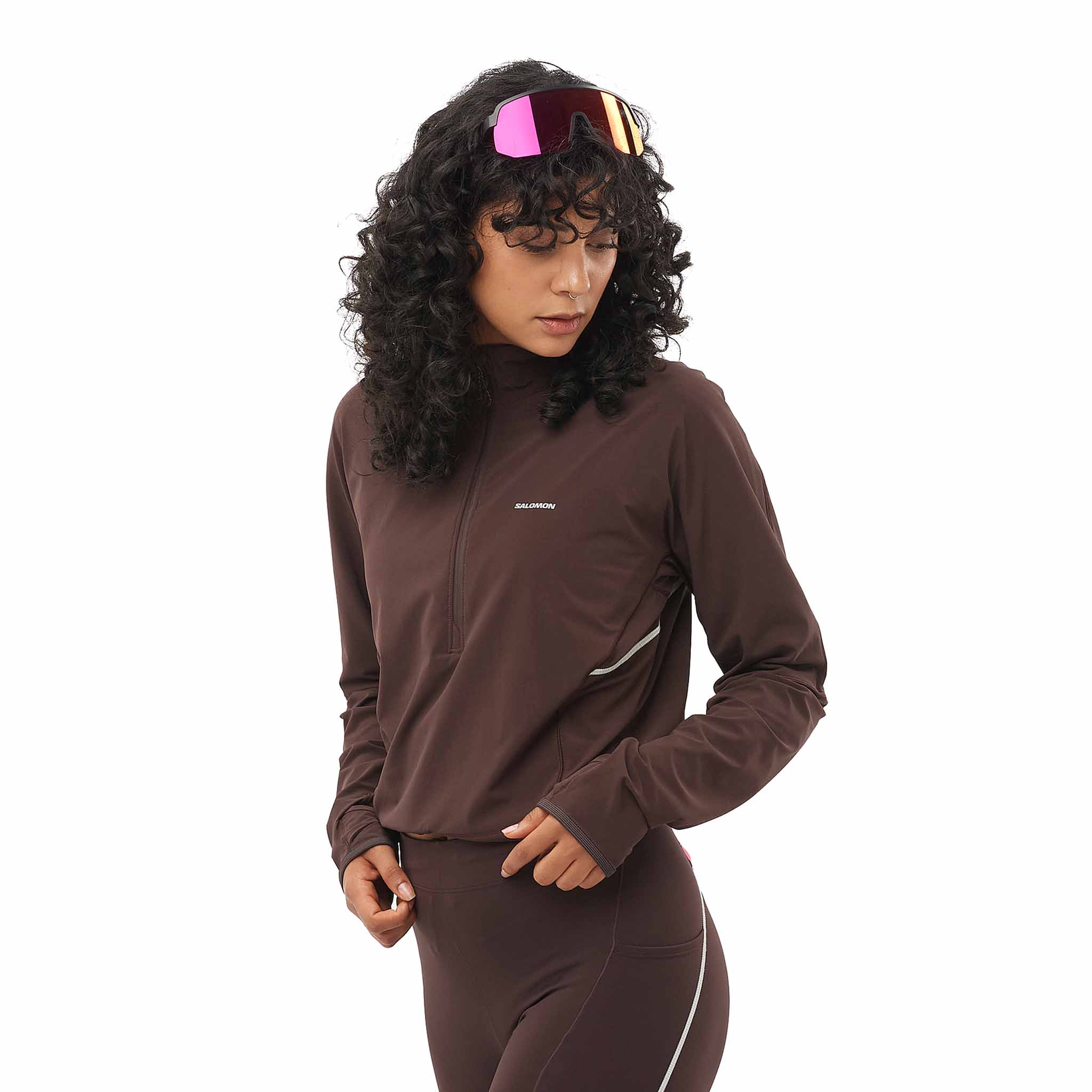 Salomon Women's Sense Aero Cropped Half Zip Midlayer - Brown | Run4It